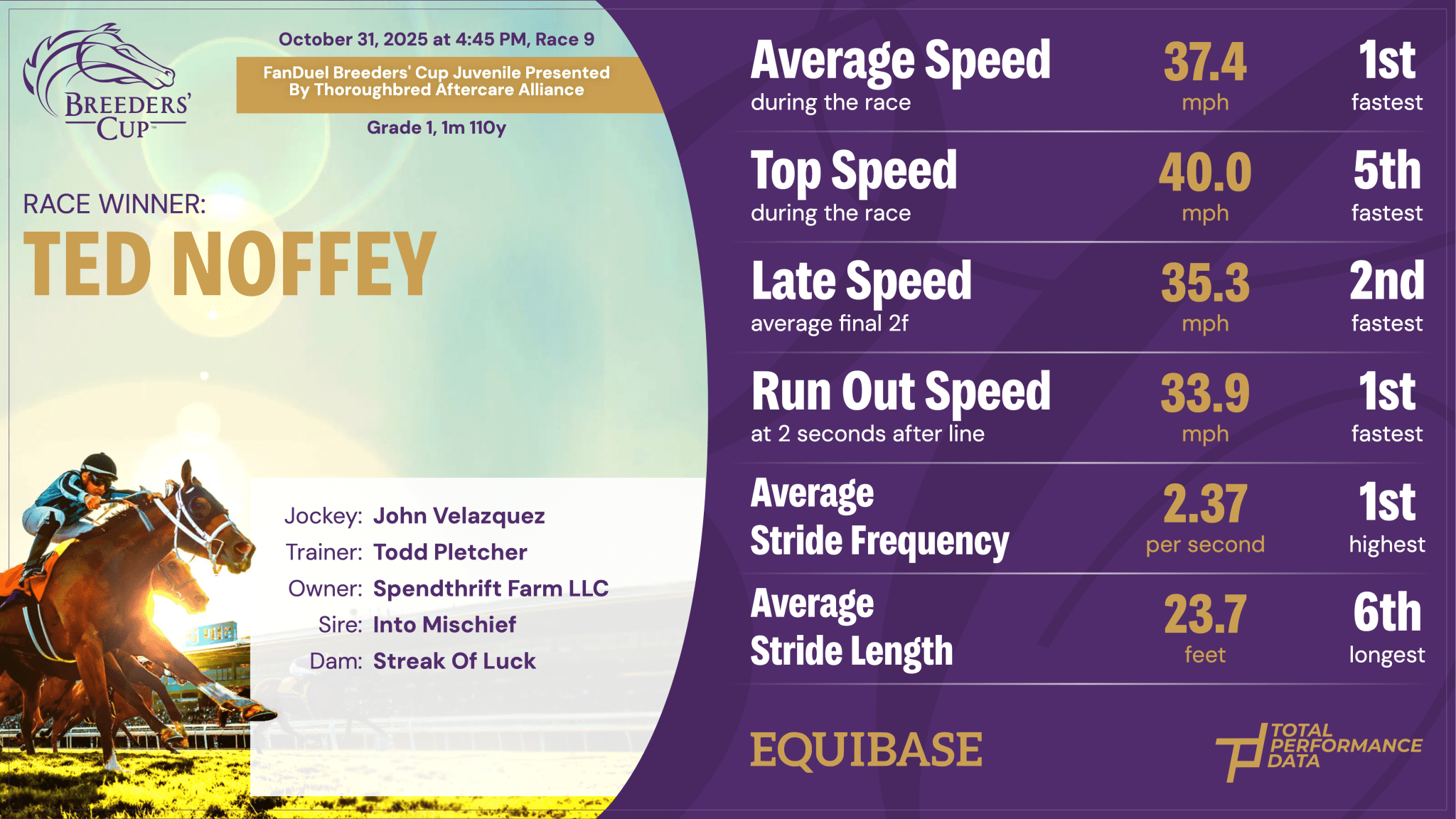 Breeders' Cup Juvenile - Total Performance Data